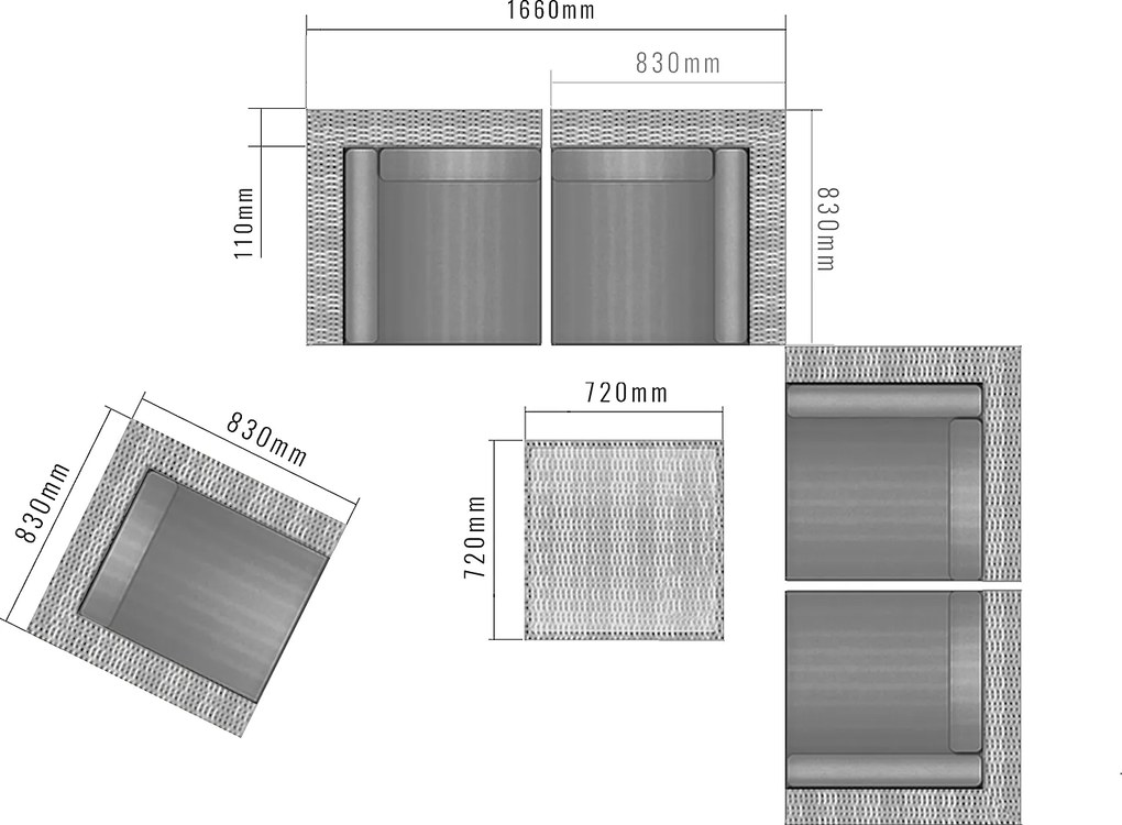 DEOKORK Ratanová variabilní sestava SEVILLA pro 5 osob (šedá)