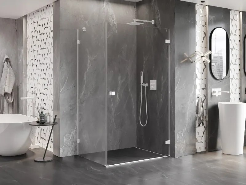 Mexen Lunar-B, pravostranný výklopný sprchový kout 85 x 80 cm, 8mm čiré sklo, bílý profil, 832-085-080-20-00-P