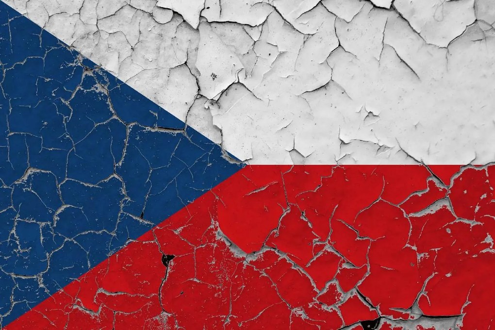 DIMEX | Samolepicí vliesová fototapeta na zeď Poprskaná česká vlajka MA-5-1504 | 375 x 250 cm | modrá, červená, bílá