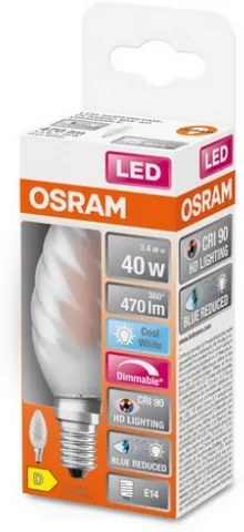 LED žárovka E14 OSRAM 3,4W (40W) neutrální bílá (4000K) stmívatelná vroubkovaná svíčka