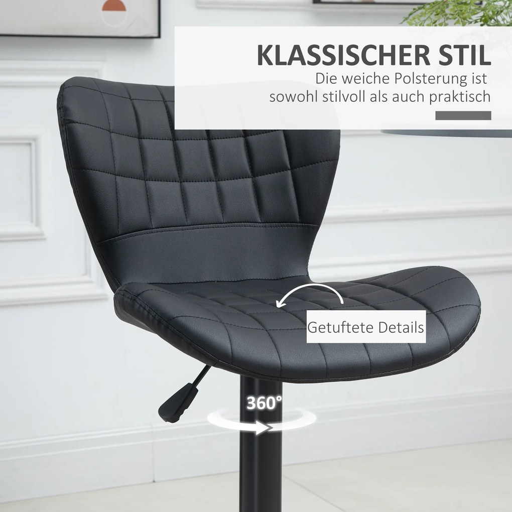 HOMCOM barová židle sada 2 ks retro design výškově nastavitelná 360° otočná černá kůže pro domácí kancelář stabilní 47 x 51,5 x 89-109 cm | Aosom.de