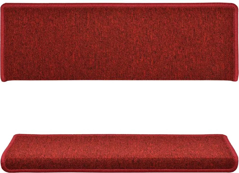 Schodové rohože 15 ks 65 x 21 x 4 cm červené obdélníkový okraj 134572