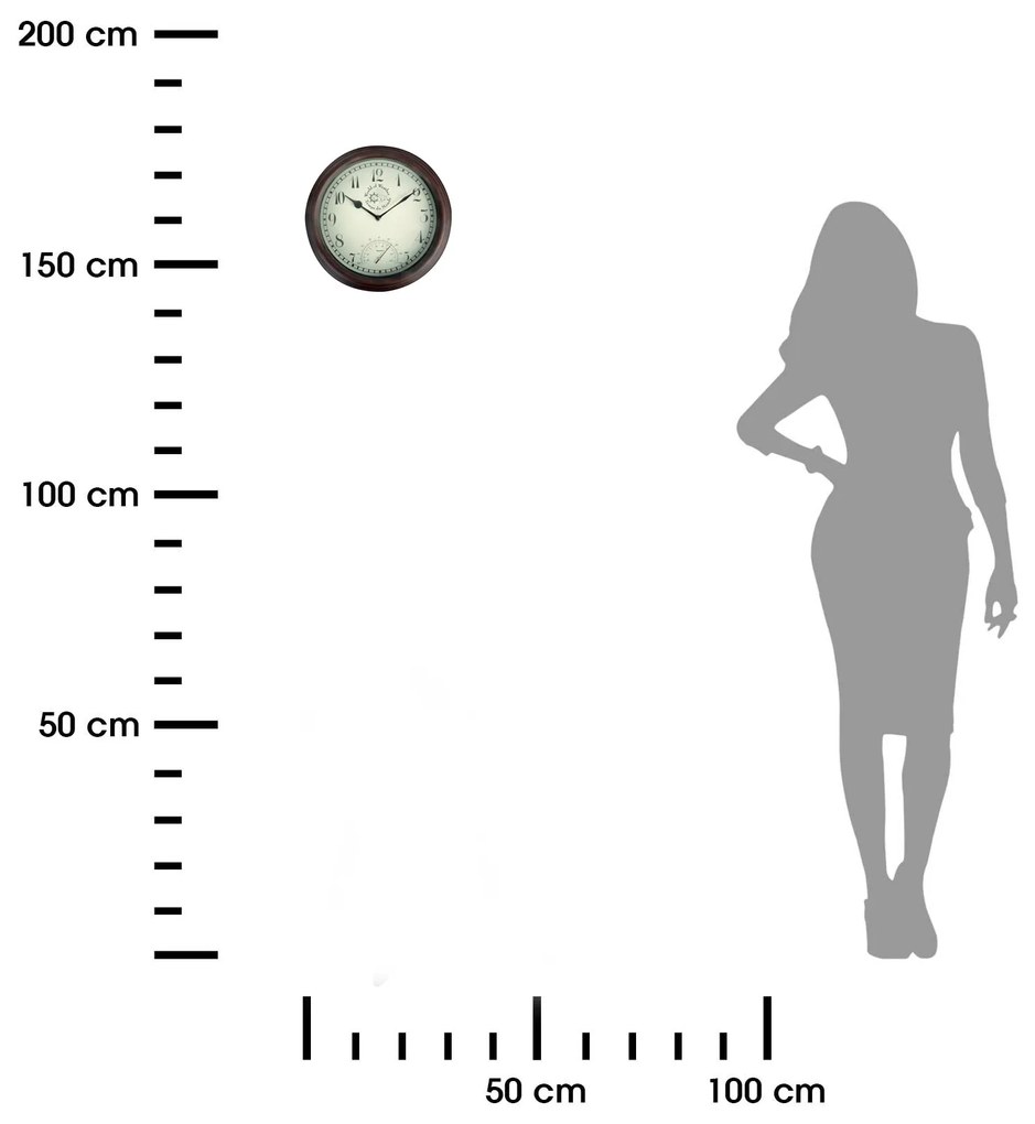 Nástěnné hodiny s teploměrem Tiffany, hnědá/krémová