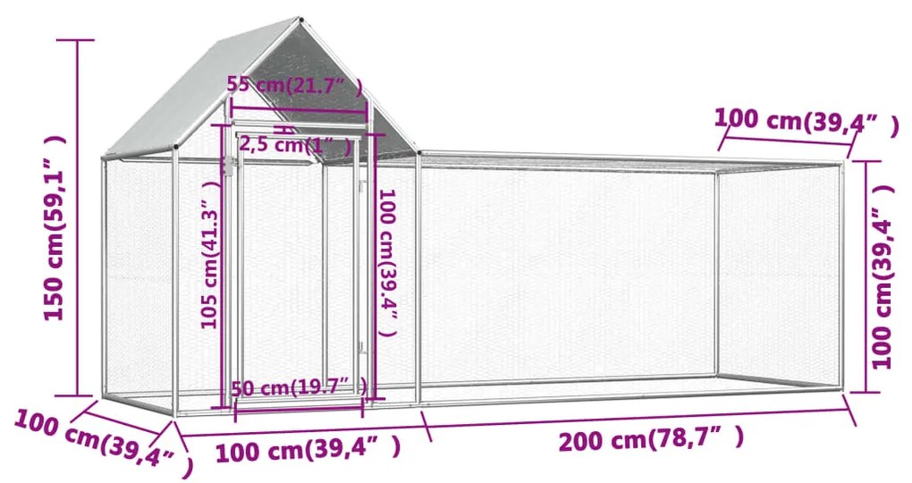vidaXL Marketos Klec pro kuřata 3 x 1 x 1,5 m pozinkovaná ocel