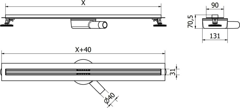 Mexen Flat 360° Slim rotační liniový odtok 60 cm, černý - 1741060