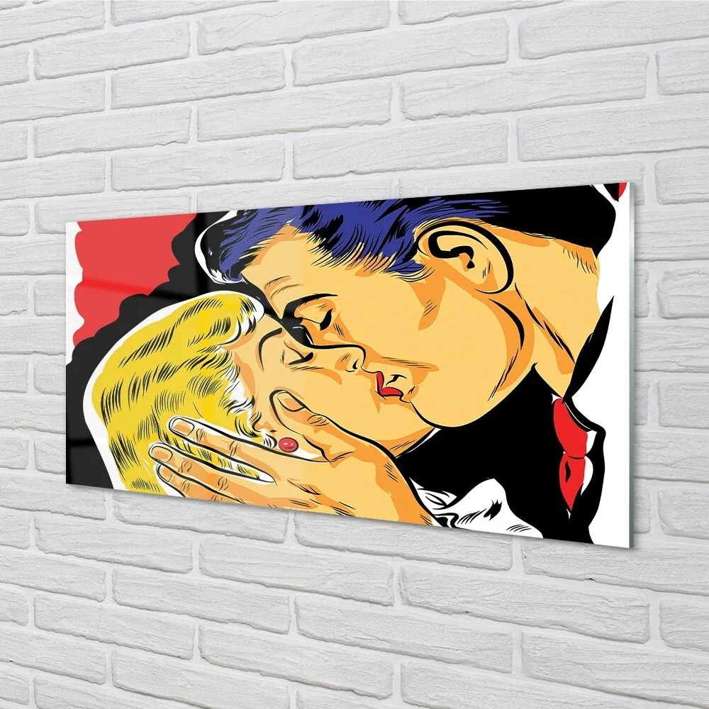 Obraz na skle lidé políbit 125x50 cm