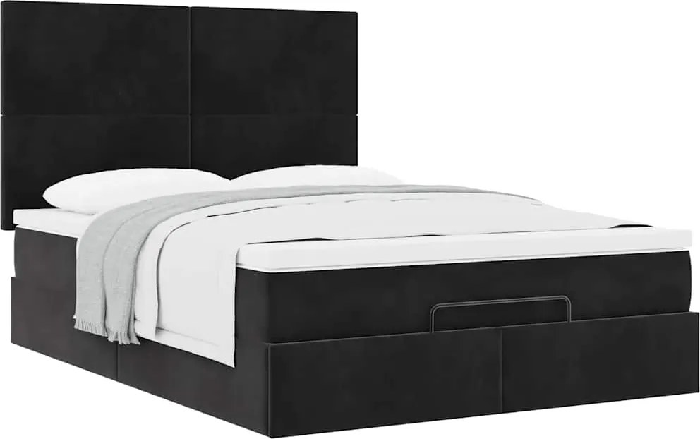 Osmanský rám postele s matracemi černá 140x190cm samet 3313399