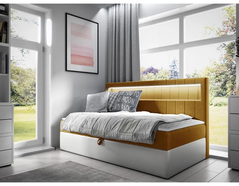 Kontinentální jednolůžková postel Junior Ribezo 2, Rozměr postele: 80x200, Barva:: ekokoža Soft 017 (biała) + Fresh 37