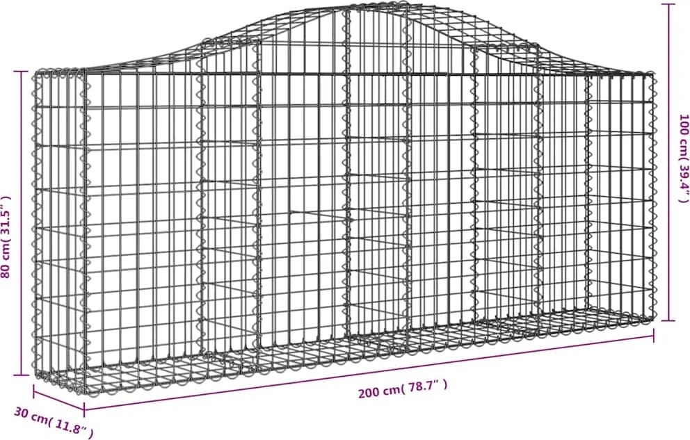 Klenuté gabionové koše 8 ks 200x30x80/100 cm pozinkované železo 3145415