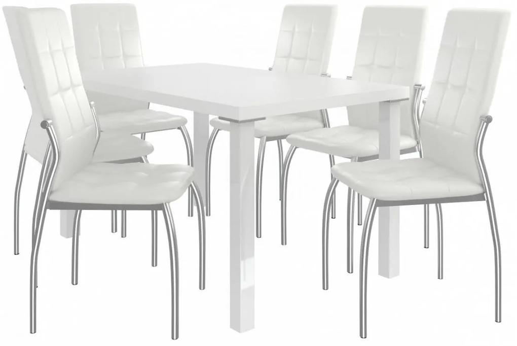 Jídelní set Loreno 1+6 židlí - bílá/bílá