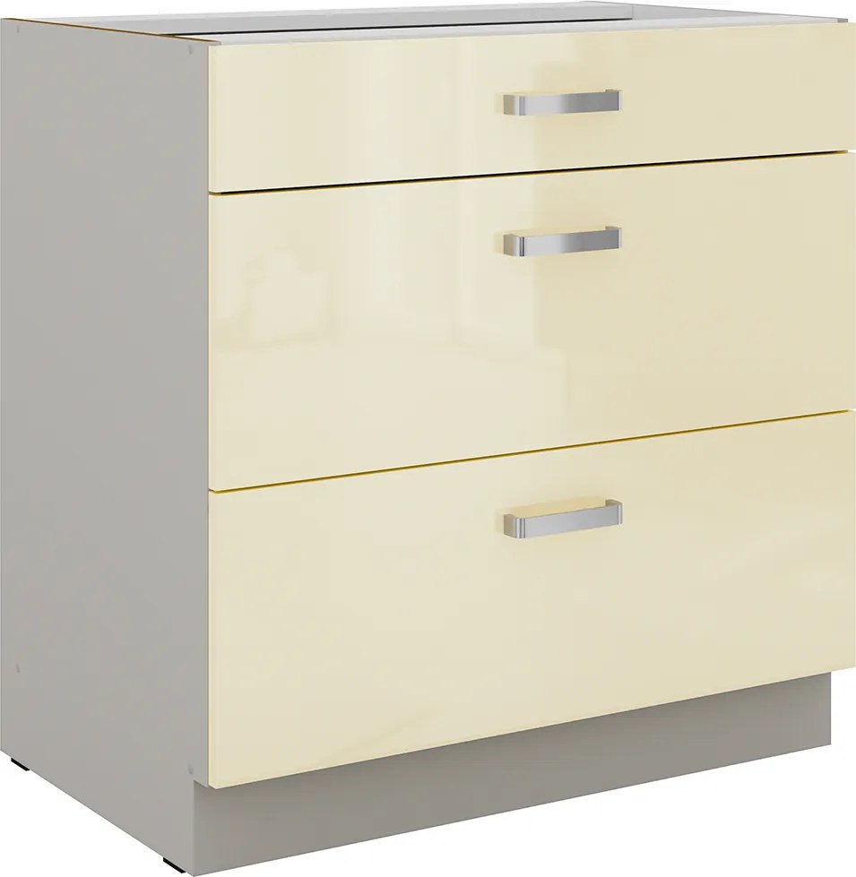 KARMEN | dolní skříňka 80 D 3S zásuvková | 80 cm | PREMIUM BOX | světle šedá/krémová lesk