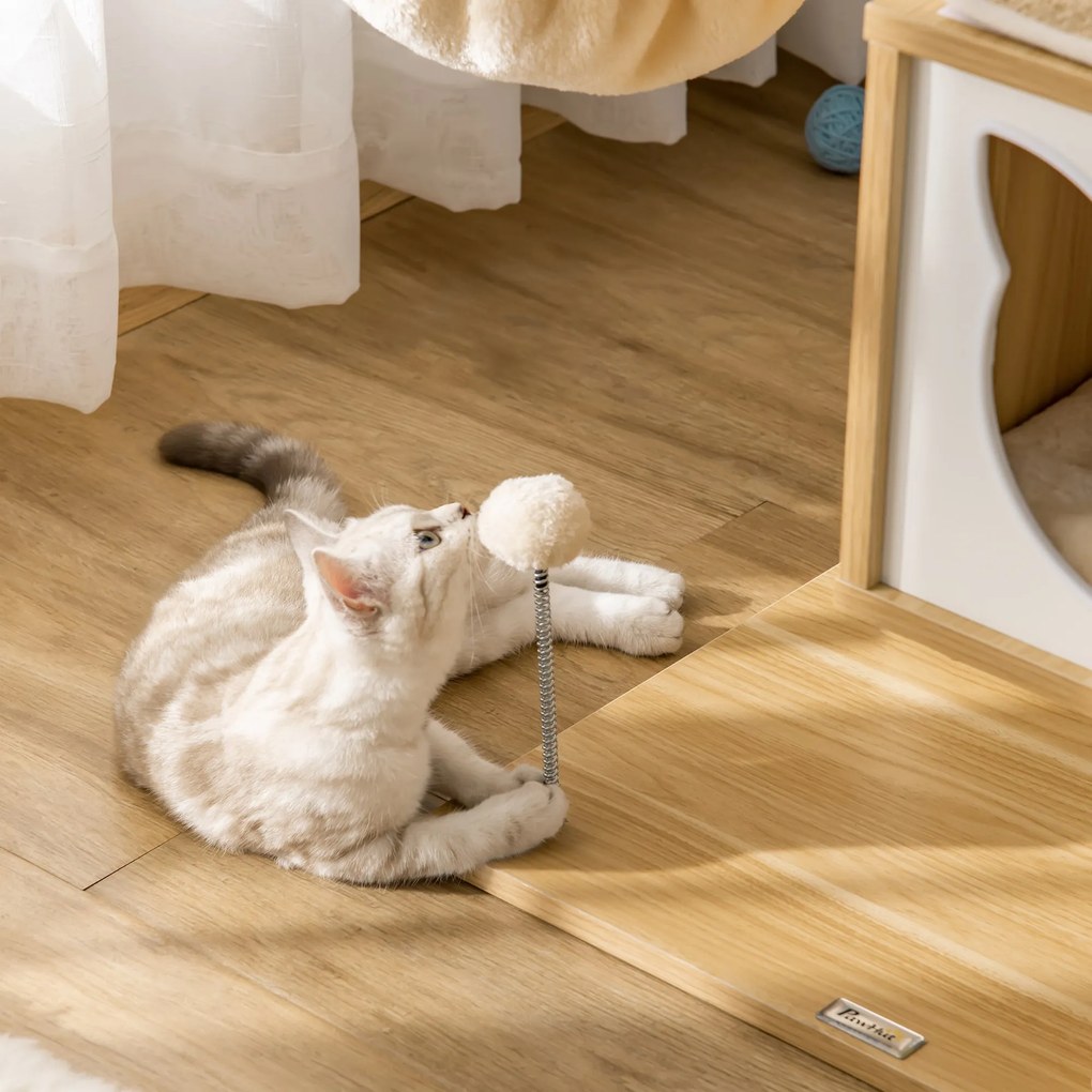 PawHut Kočičí Škrabací Strom s Výškou Platfomy 126 cm - Lezecká Věž pro Kočky s Houpacím Sítem, Domkem, Postelí, Sisalovými Sloupy a Hračkami 48x40x1…