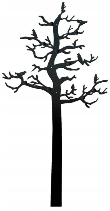 RMP Nástěnný kovový věšák strom s ptáky 131x68x3cm černý