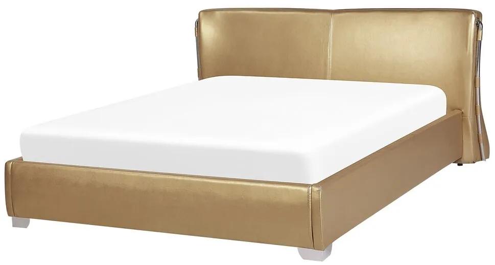 Kožená vodní postel 160 x 200 cm zlatá PARIS Beliani
