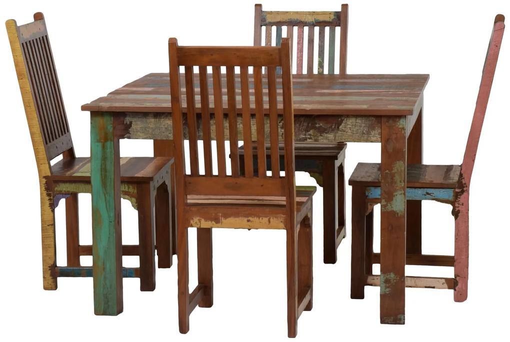 Sanu Babu Jídelní stůl a 4 židle v "Goa" stylu, teak, recyklované dřevo, 120x120x78cm