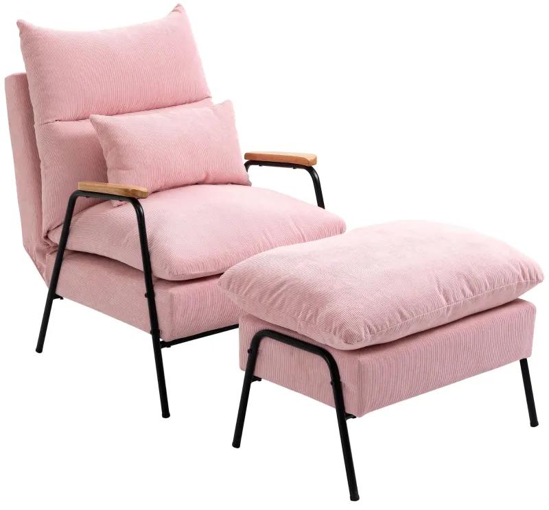 HOMCOM Polohovatelné relaxační křeslo s podnožkou, včetně polštářů, růžové, 68 x 91,5 x 88 cm