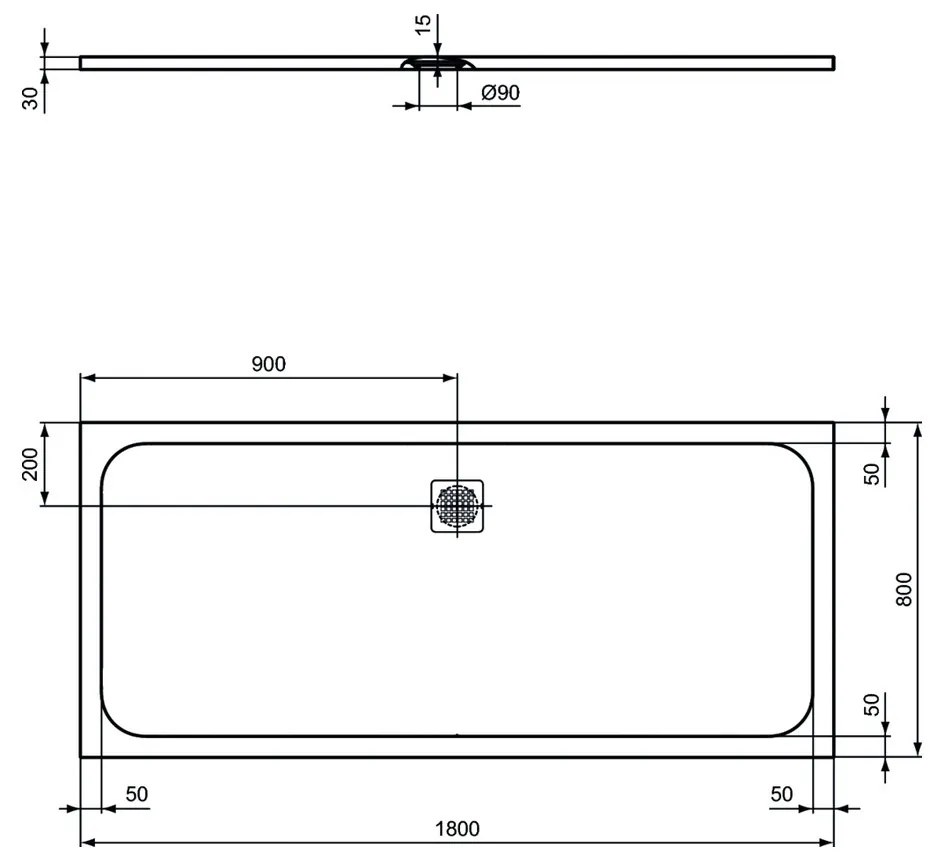 Ideal Standard Ultra Flat S - Sprchová vanička 180 x 80 cm, Černá, K8304FV