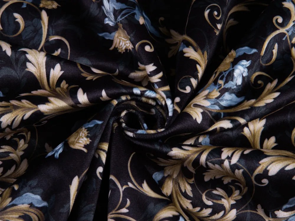 Biante Sametový povlak na polštář Tamara TMR-012 Zámecký vzor s květy na černém 30 x 50 cm