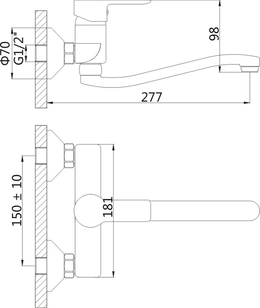 Bruckner Baron dřezová baterie nástěnná 150 mm chrom 612.015.1