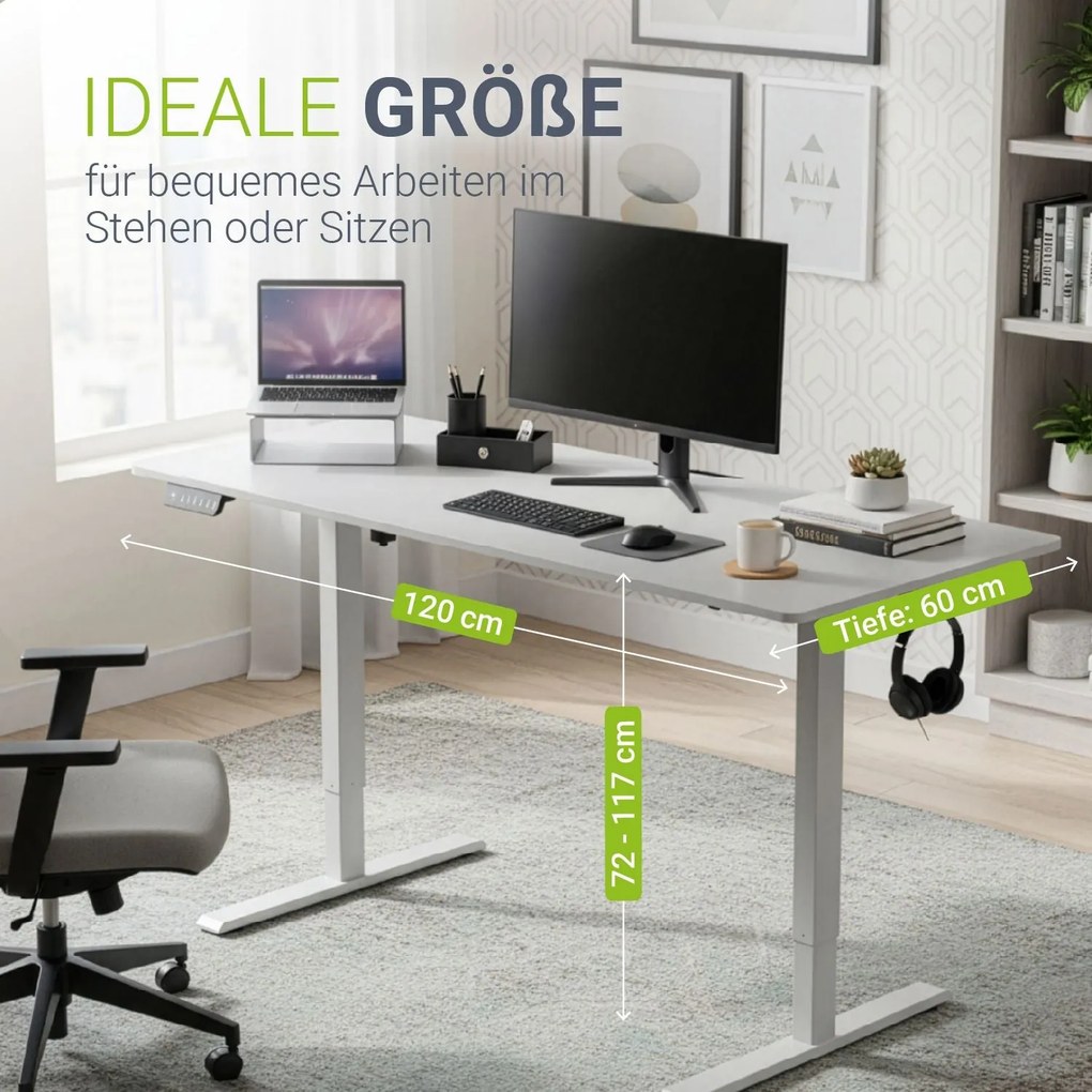 Juskys Elektricky výškově nastavitelný stůl Office Stand Barva: Bílá, Velikost: 120 × 60 cm
