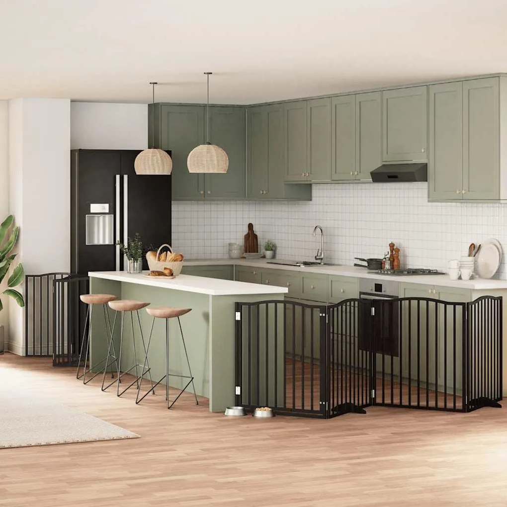 Zábrana pro psy s dvířky skládací 10 panelů černá 800 cm topol 3155631