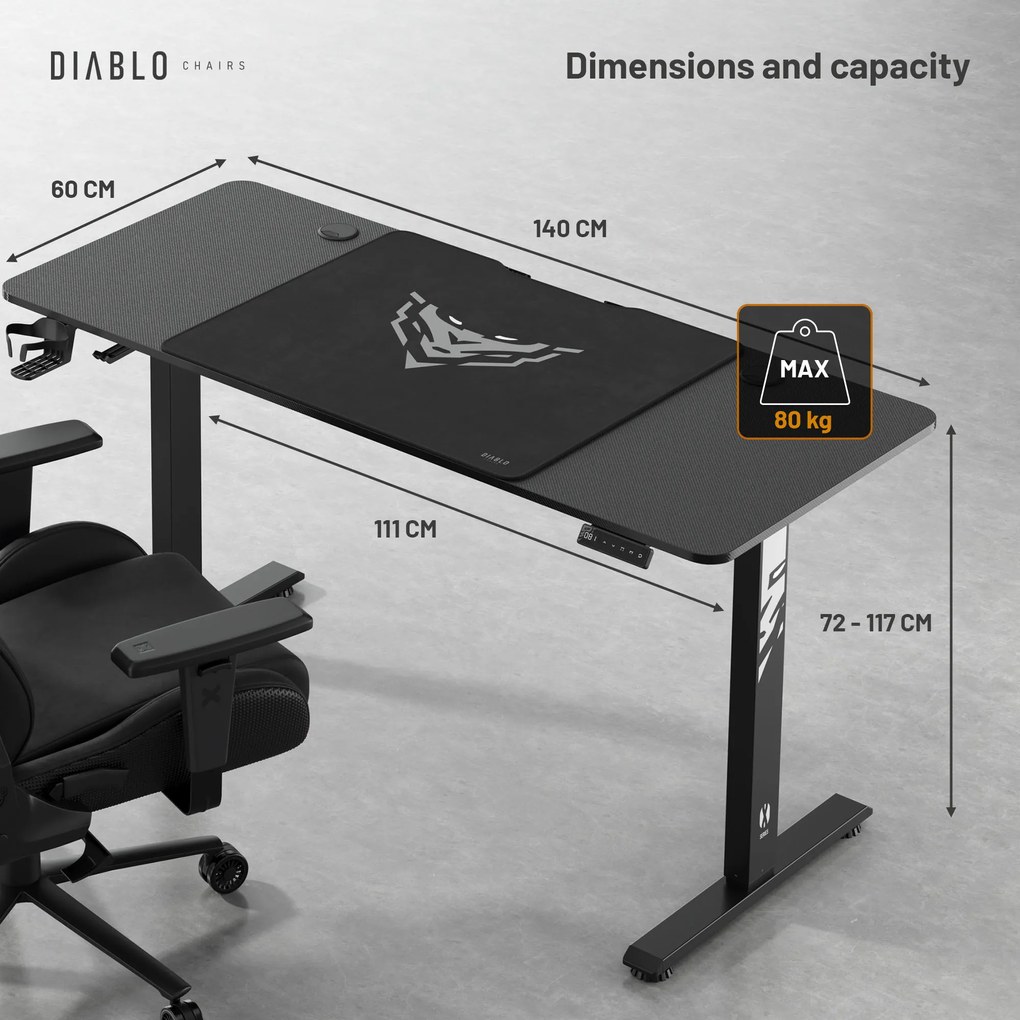 Výškově Nastavitelný Pracovní Stůl Diablo X-Tensio 1400 Černý