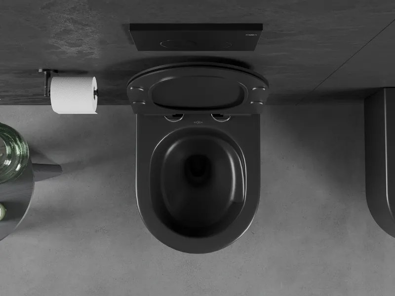 Mexen Sofia, závěsná WC mísa 490x360x355 mm, Rimless Tornádo + WC sedátko z duroplastu, černá matná, 30540185T