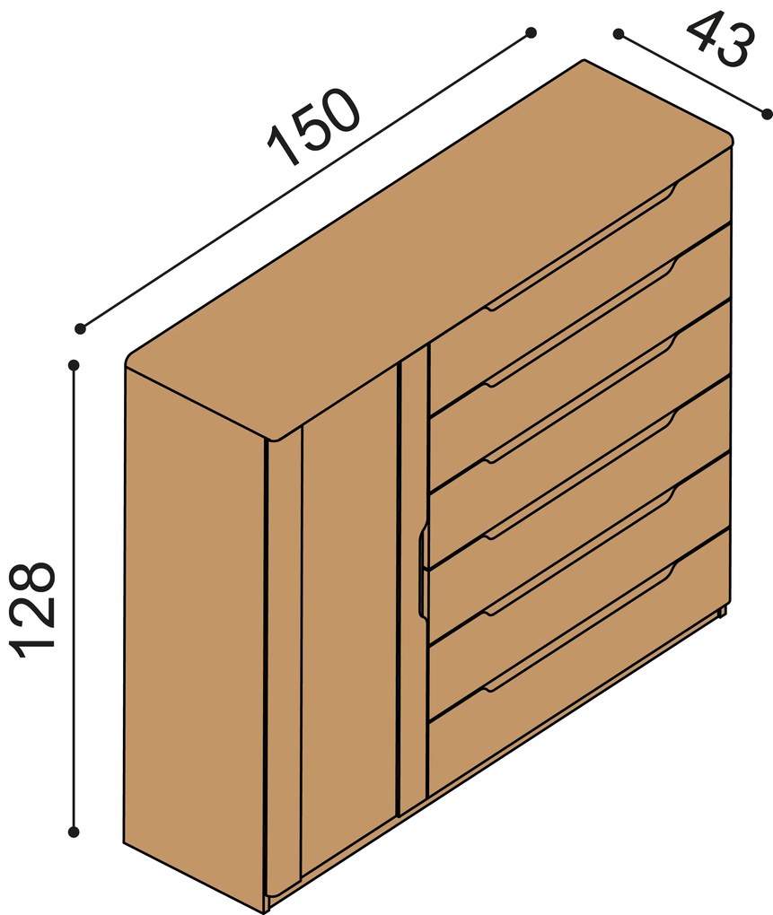 Komoda JELÍNEK FLABO 3DZ6 Materiál: Dub, Moření: Beige