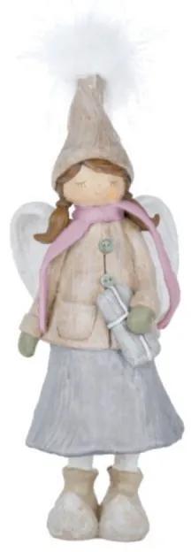 Anděl strážný v kabátku, přinášející dárek 25cm