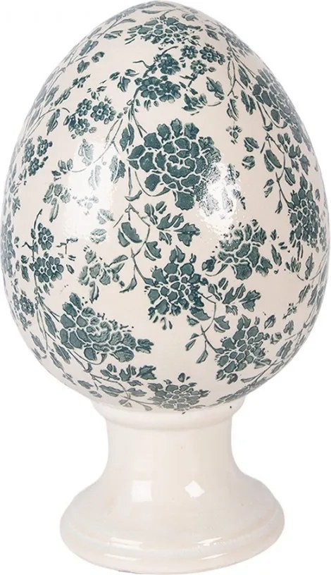 Keramické vajíčko na podstavci se zelenými květy Tien French XL - Ø 17*28 cm