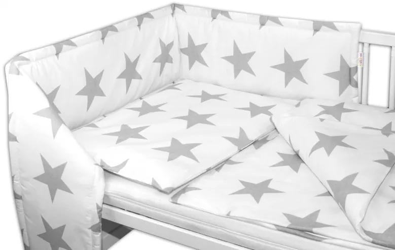 3-dílná sada - mantinel s povlečením - Big Stars bílé, 135 x 100