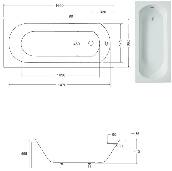 NIKIDO - B Akrylátová vana  INTRICA 150x75, 160x75, 170x75 Velikost: 170x75