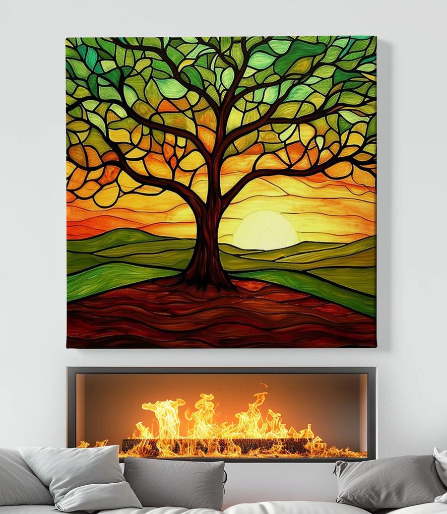 Obraz na plátně - Strom života Slunce v cípu FeelHappy.cz Velikost obrazu: 80 x 80 cm
