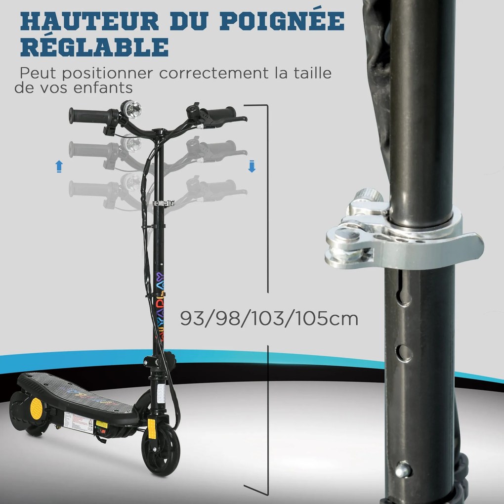 HOMCOM 120W Skládací elektrická koloběžka pro děti 7-14 let, max. rychlost 12 km/h, dojezd 10 km, černá