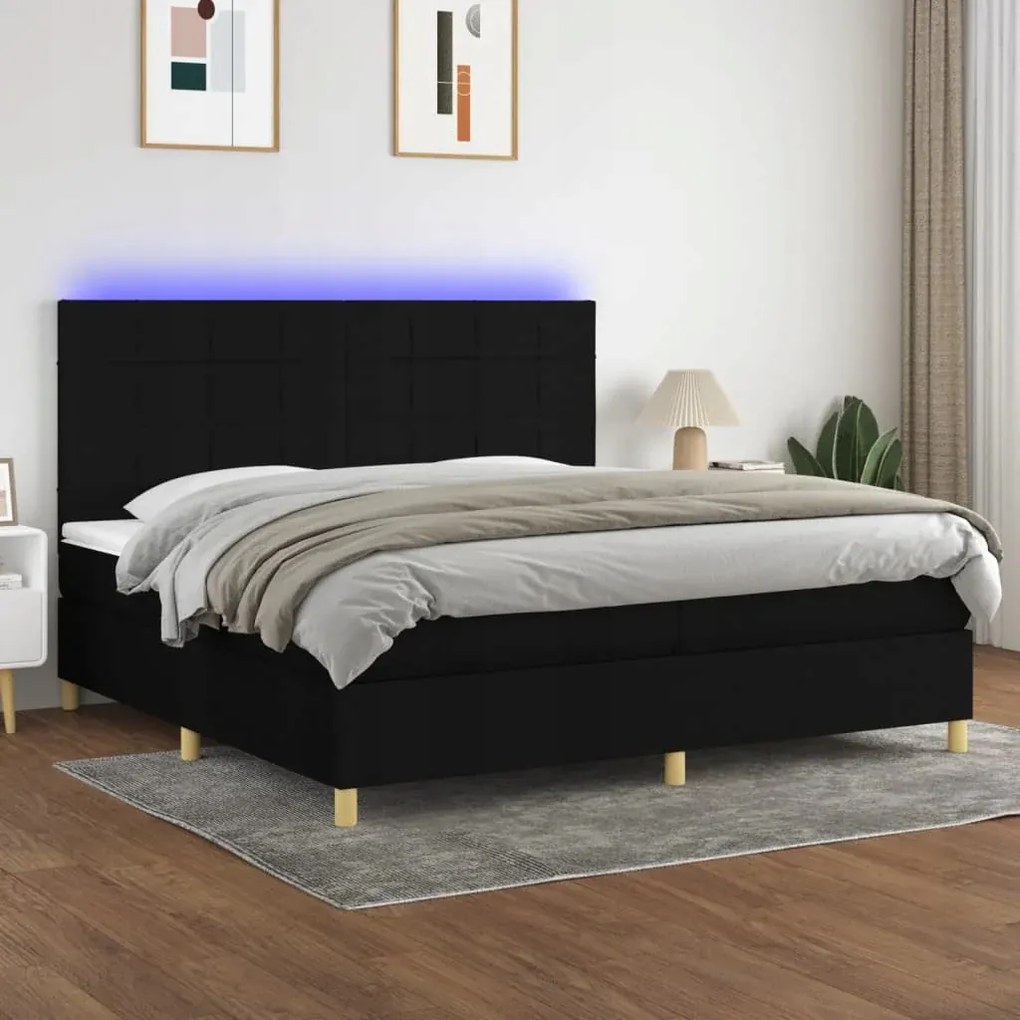 Fionshop 264251662 Box spring postel s matrací a Led černá 200x200 cm tex