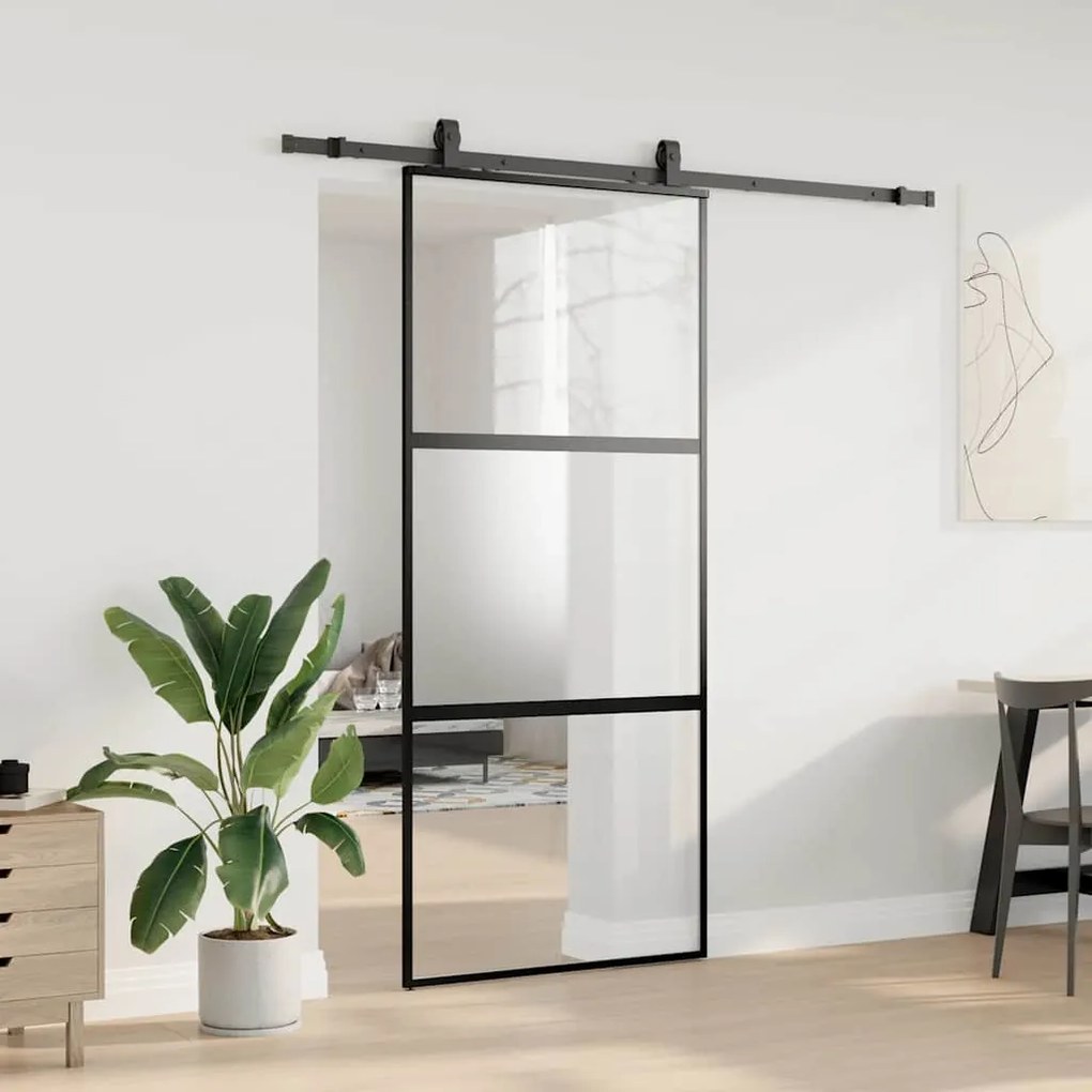 Posuvné dveře se sadou kování černé 90x205 cm Tvrzené sklo 3375878
