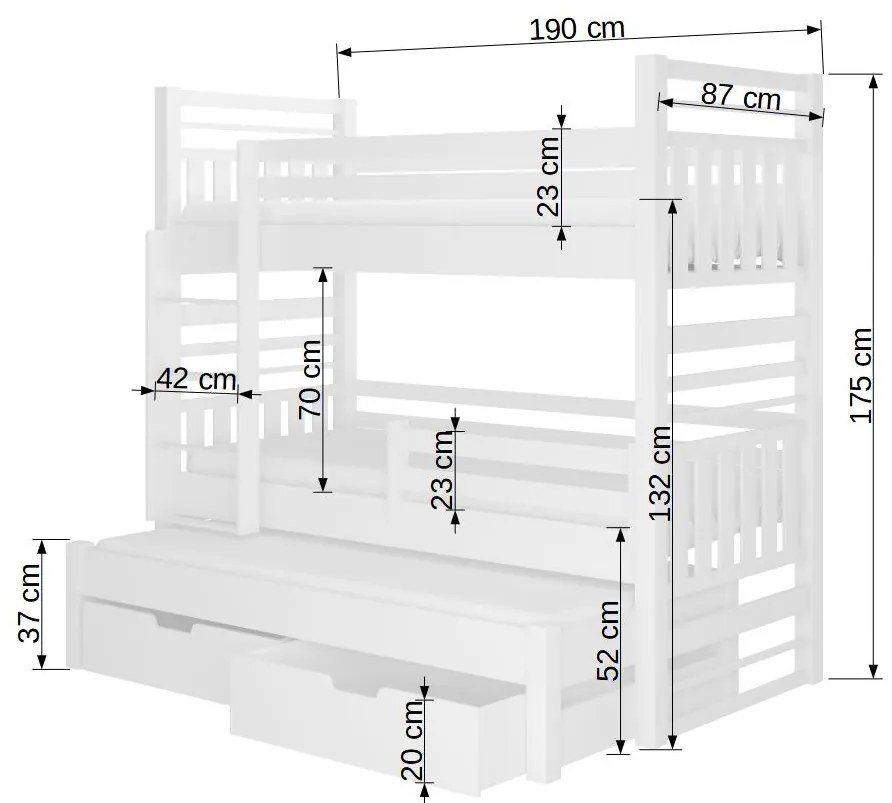 ADRK Rozkládací patrová postel HIPPO, CH-Hip-Al-190+M-E1888, 180x80 cm s matrací, olše