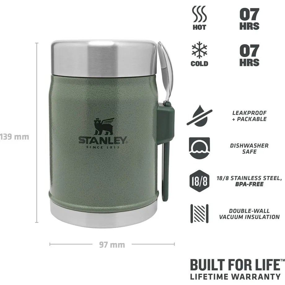 Zelená termoska na jídlo z nerezové oceli 400 ml Legendary Classic Hammer Tone Green – Stanley
