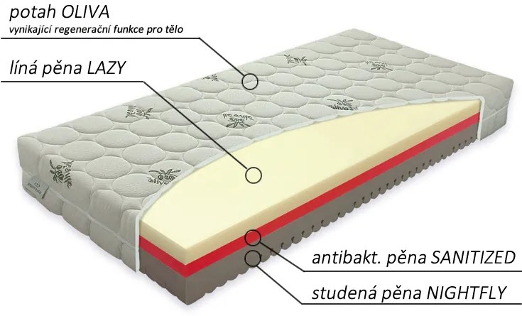 Měkká sendvičová matrace COMFORT ANTIBACTERIAL, 22cm, 80x200cm, 140kg, líná pěna