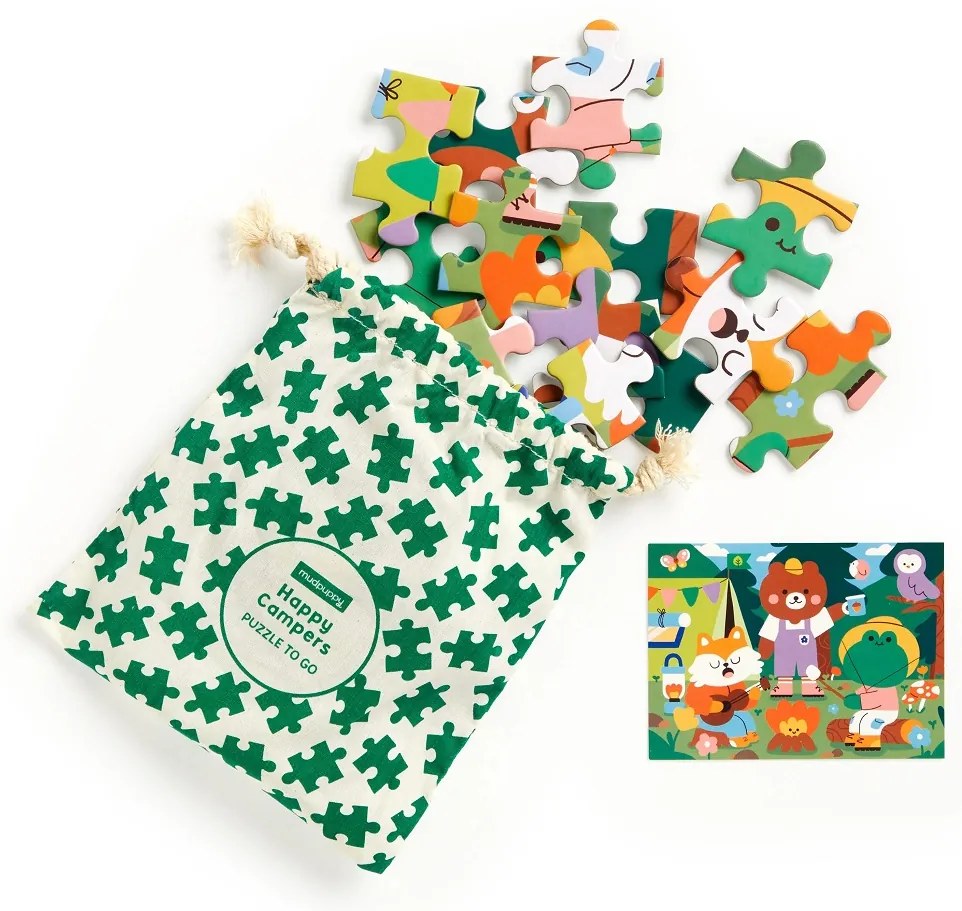 Mudpuppy Puzzle Veselí kempaři v látkovém pytlíku 36 dílků