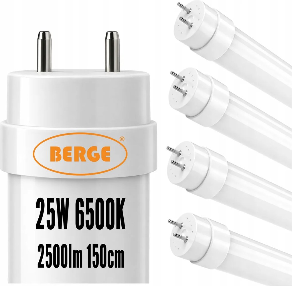 BERGE 4x LED trubice 150cm T8 25W 2500lm 6500K G13 - studená bílá