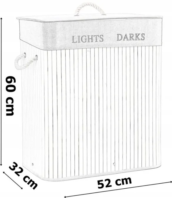 Koš na prádlo bambusový 2-přihrádkový bílý / šedý
