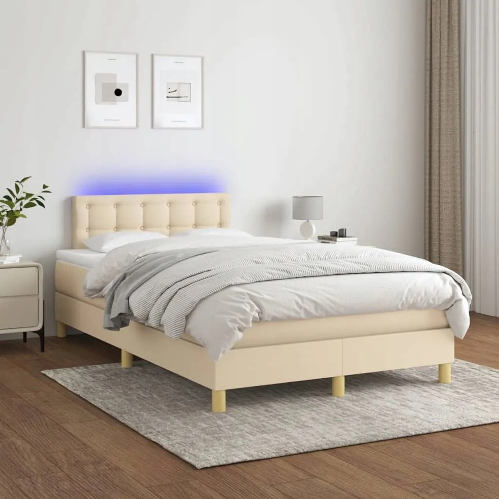 Box Spring Postel S Matrací A Led Textil Krémová tlačítka 120 x 200 cm