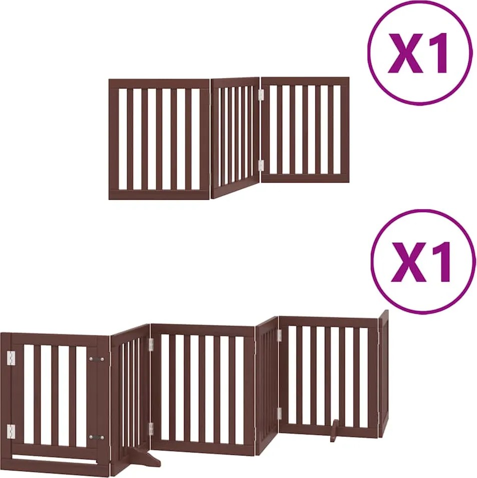 Zábrana pro psy s dvířky skládací 9 panelů hnědá 450 cm topol 3155659