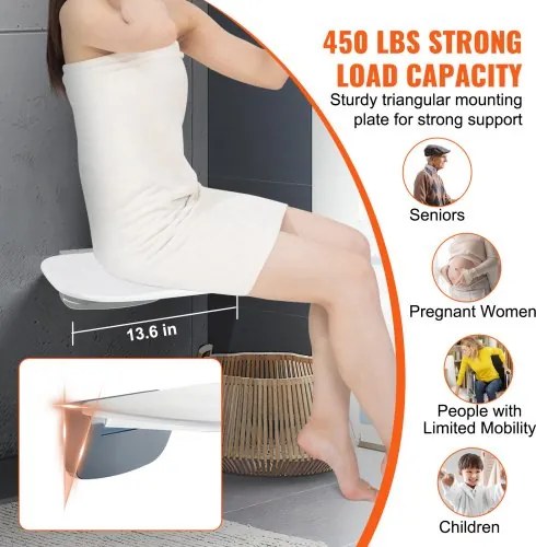 skládací sprchové sedátko 34,5 × 32,5 cm nástěnná sprchová lavice 204,1 kg