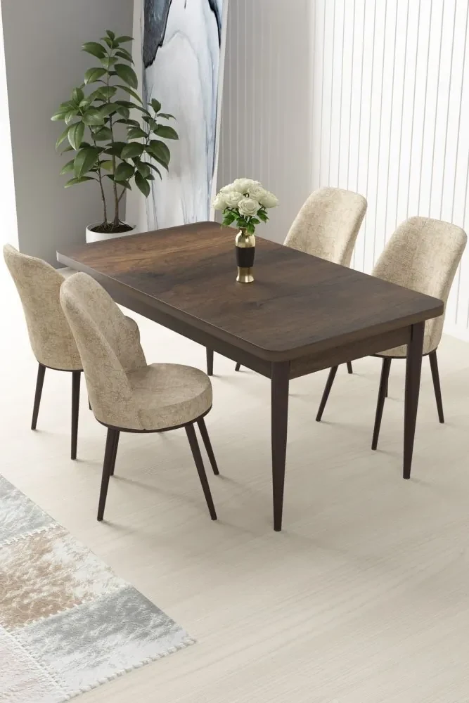 Dining Table & Chairs Set (5 Pieces) Nil - Baroque, Cream | BIANO