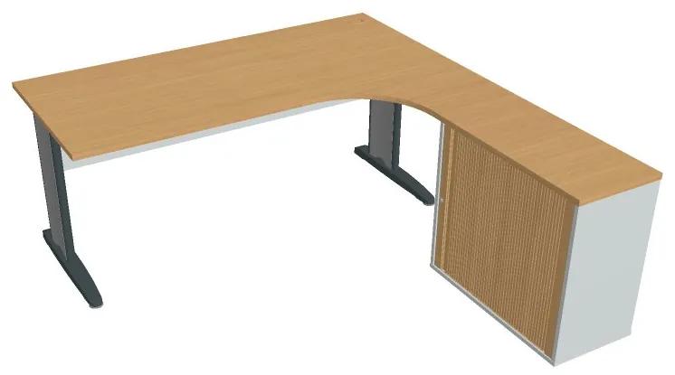 Sestava stolu a rol. skříně levá 180 cm - Hobis Cross CE 1800 HR L Dekor stolové desky: buk, Dekor lamino podnože: šedá, Barva nohou: černá
