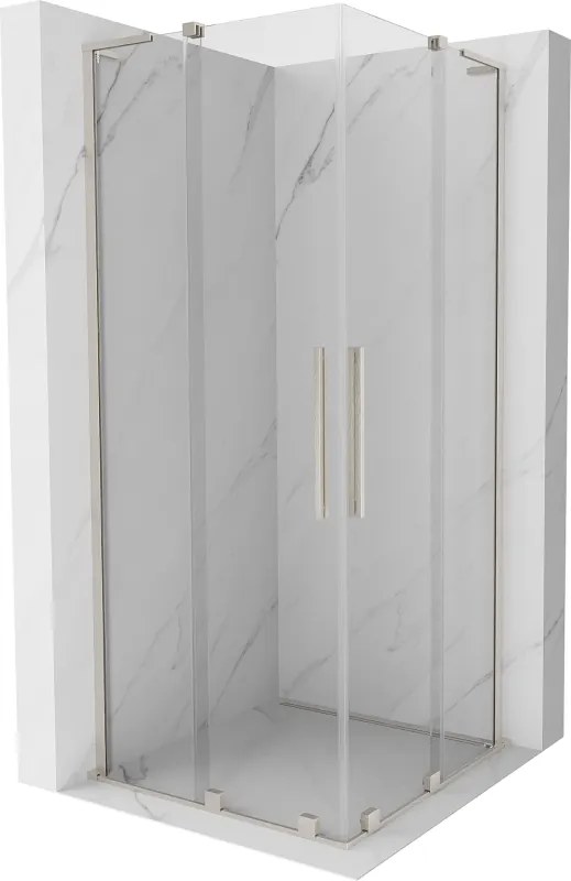 Mexen Velar L Duo, sprchový kout s posuvnými dveřmi 100 x 100 cm, 8mm čiré sklo, broušená ocel, 871-100-100-02-03-97