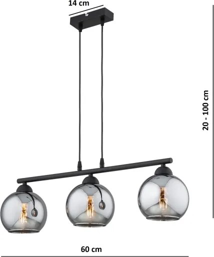 Brilagi - Lustr na lanku DIOR 3xE27/60W/230V černá/kouřová šedá