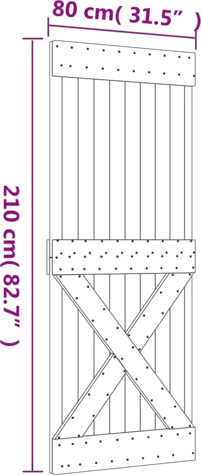 vidaXL Posuvné dveře s kováním 80 x 210 cm masivní borové dřevo [3203133]